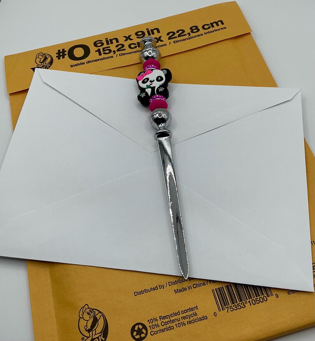 Cute Girlie Panda on a Silver Letter Opener. Magenta Pink Disc Silicone ...