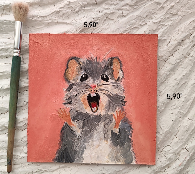 Hamster Painting White Rat Painting Original Art Mouse Imppasto Oil ...