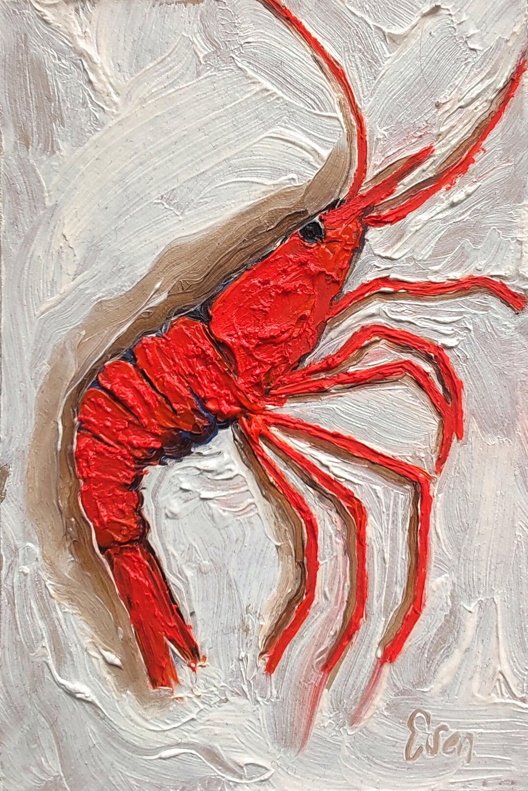 Shrimp Oil Painting, Fish Art, Seafood Artwork, Abstract Ocean Fish ...
