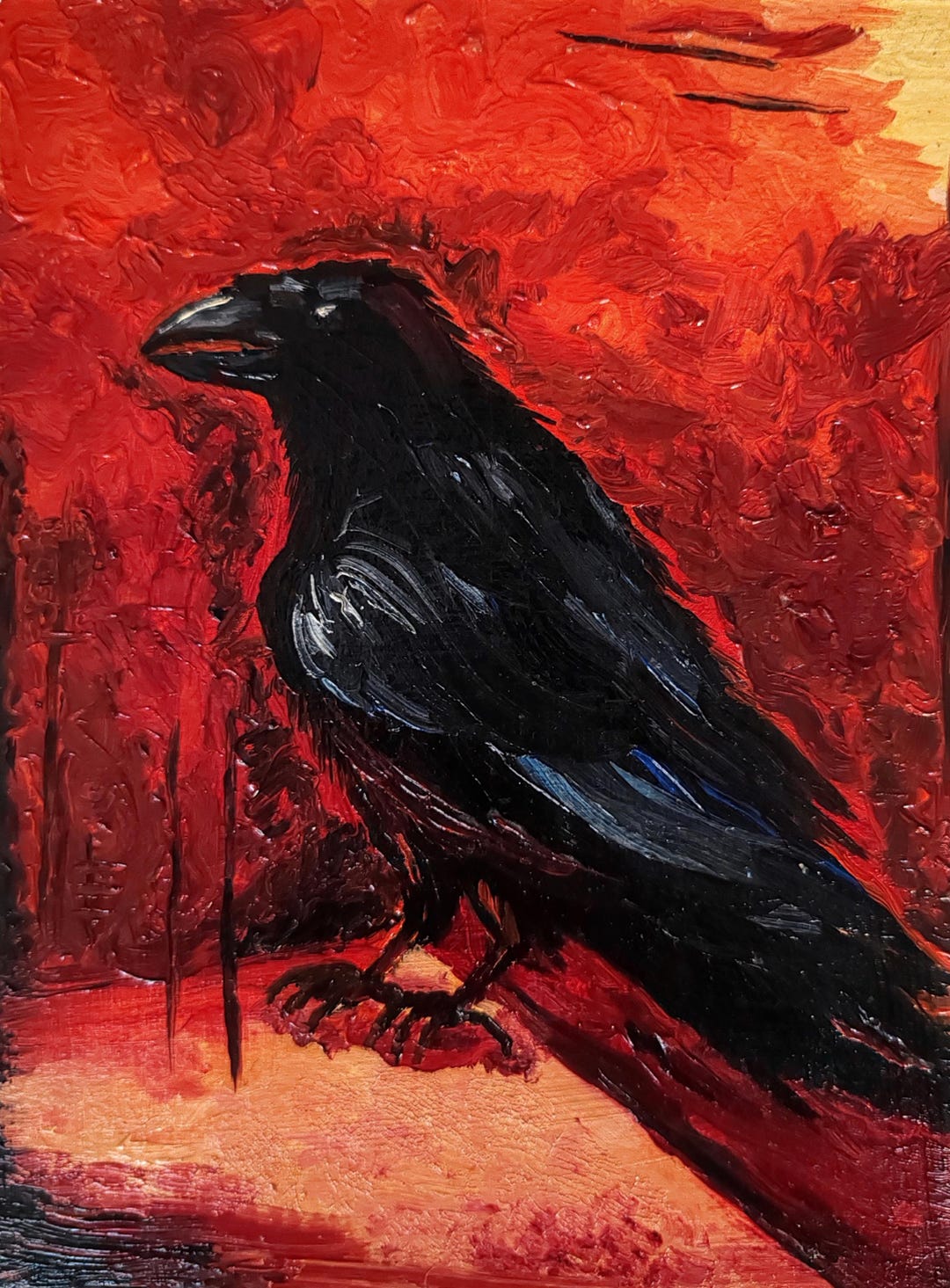 Raven Oil Painting on Cardboard: Gothic Halloween Wall Art - Etsy