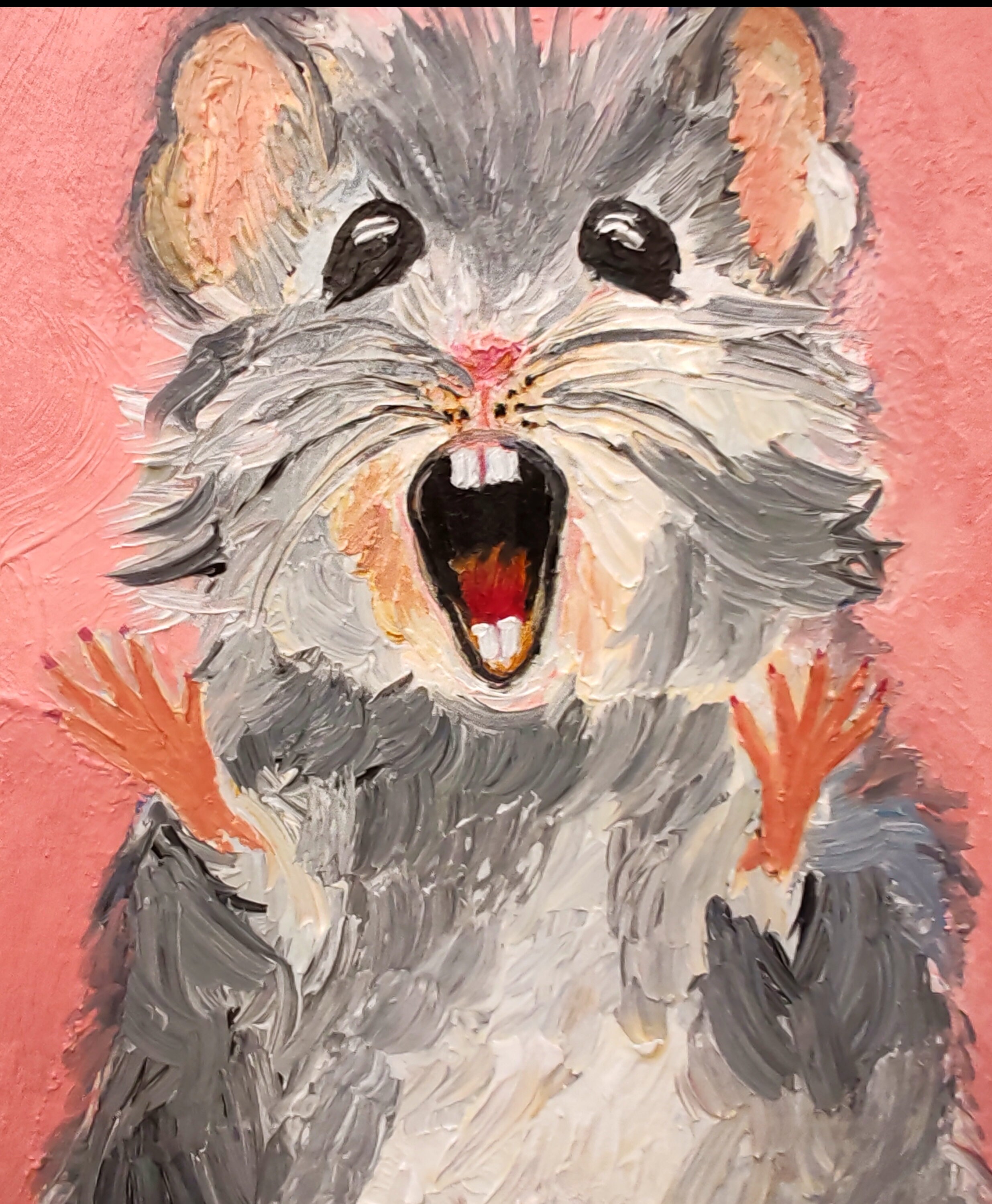 Hamster Painting White Rat Painting Original Art Mouse Imppasto Oil ...