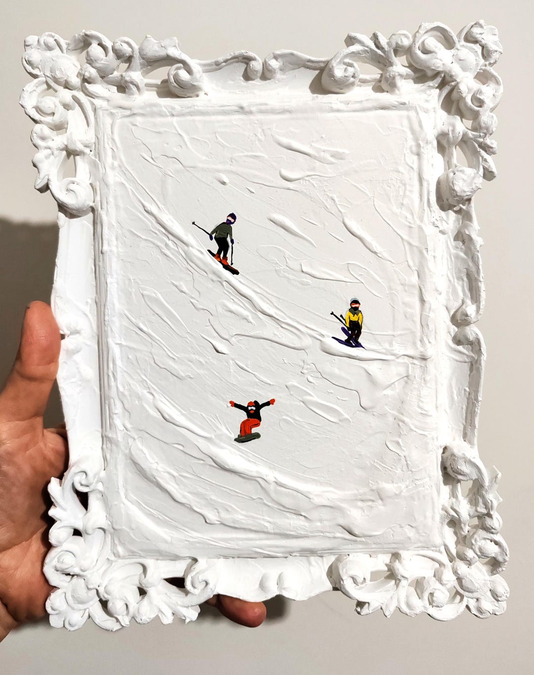 Unique 3D Relief Skiing Artwork on Decorative Frame, Skier Painting ...