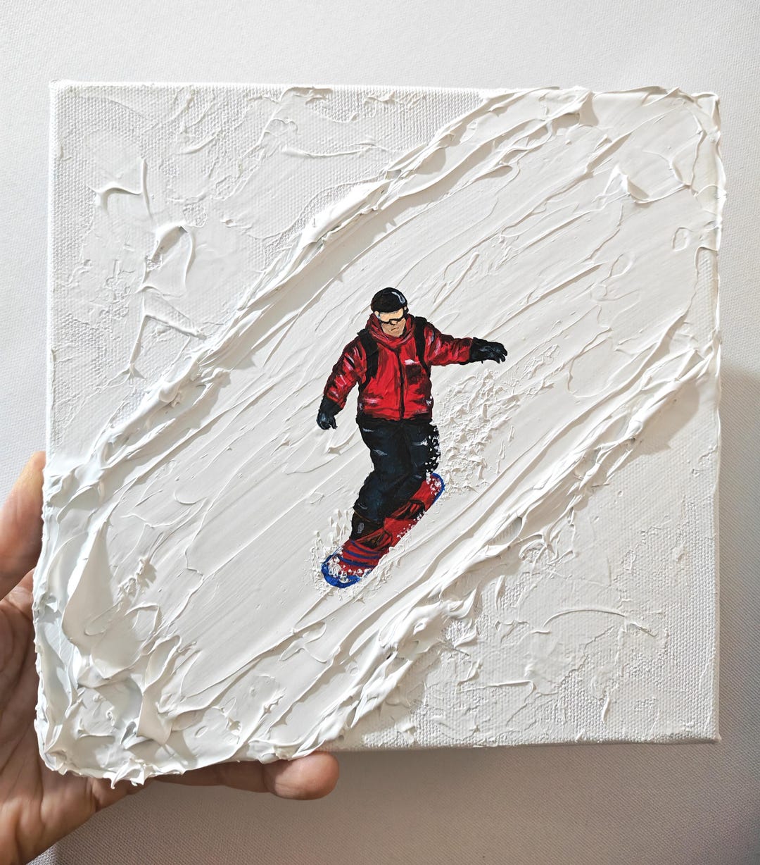 Original 3D Textured Ski-snowboard Painting, Abstract Snowy Mountain ...