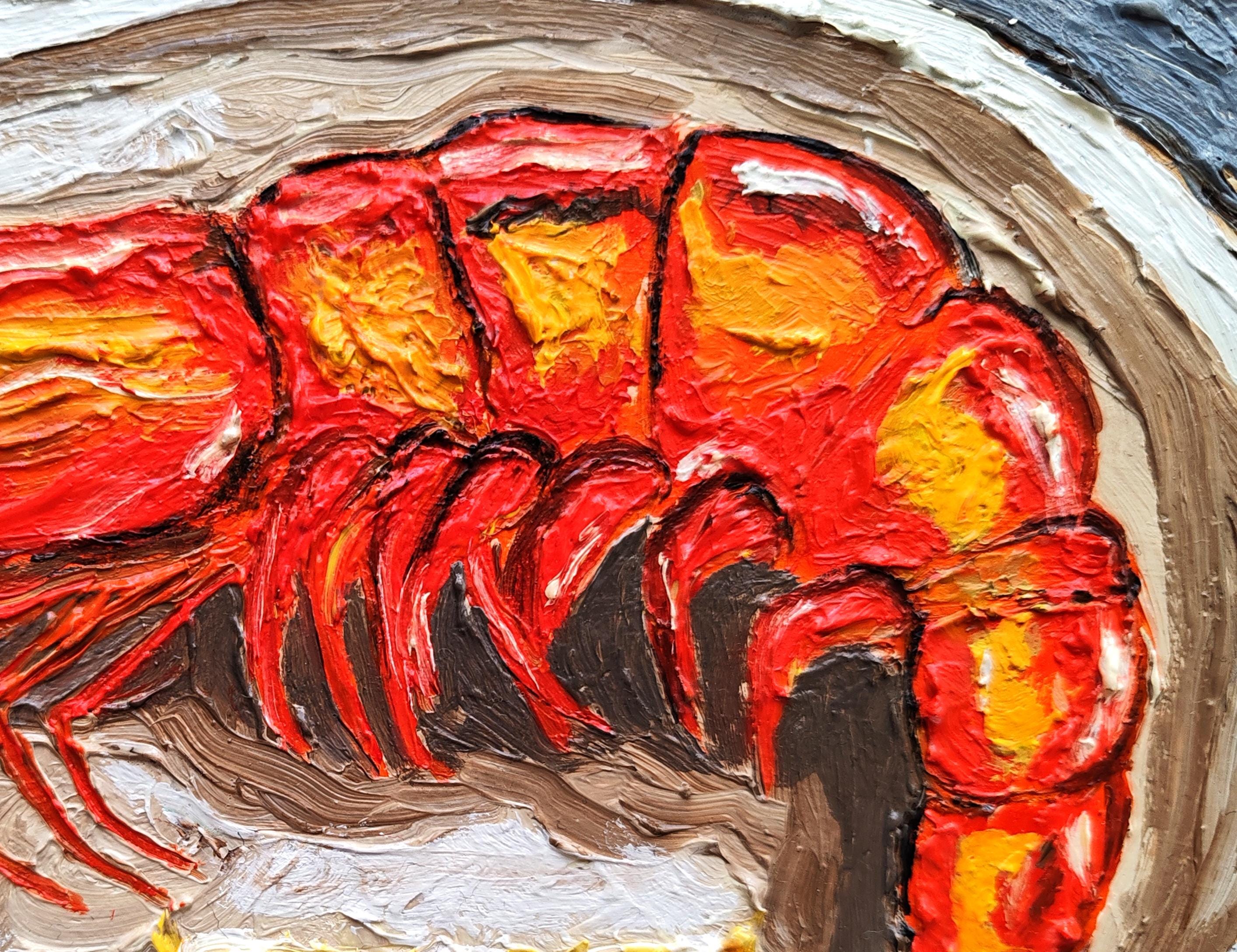 Hand-painted Shrimp Oil Painting With Lemon Shrimp Orijinal Art Seafood ...