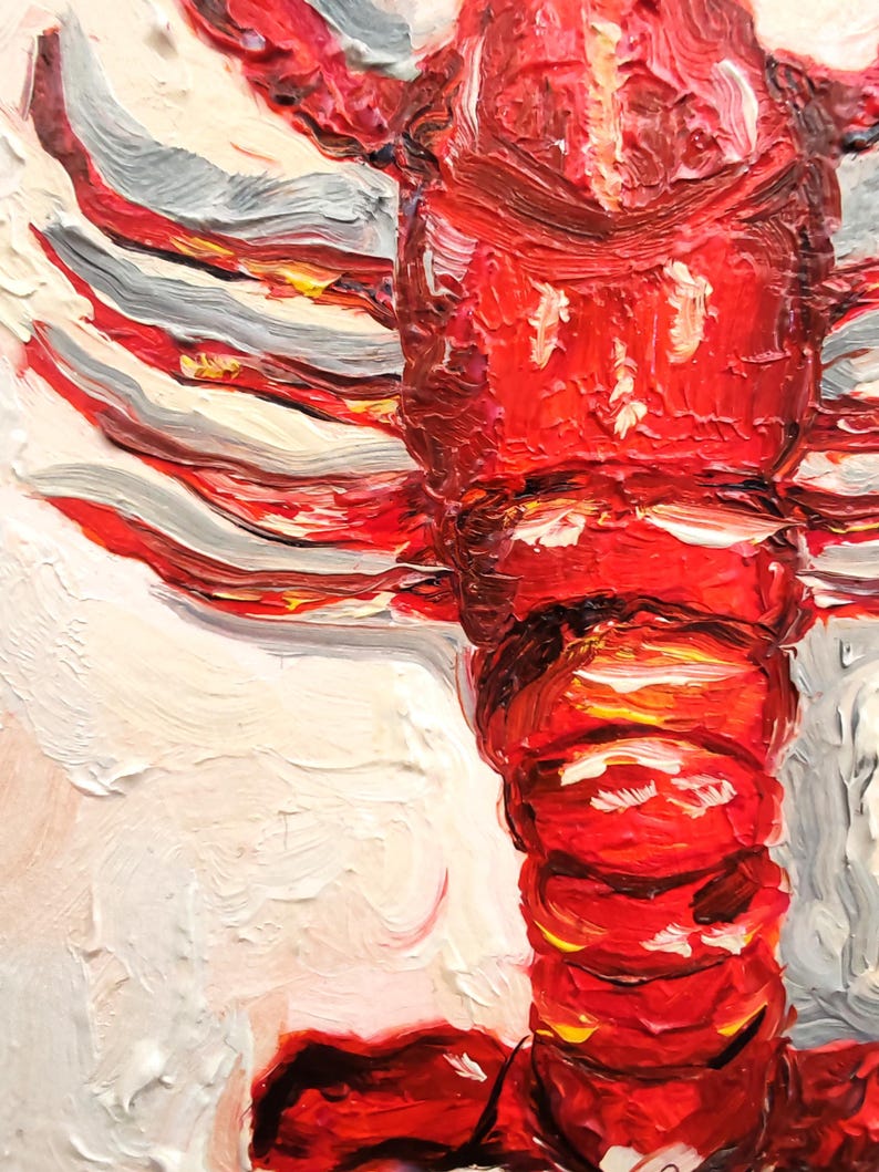 Red Lobster Oil Painting Wall Art, Sea Life Artwork, Hand-painted Red ...