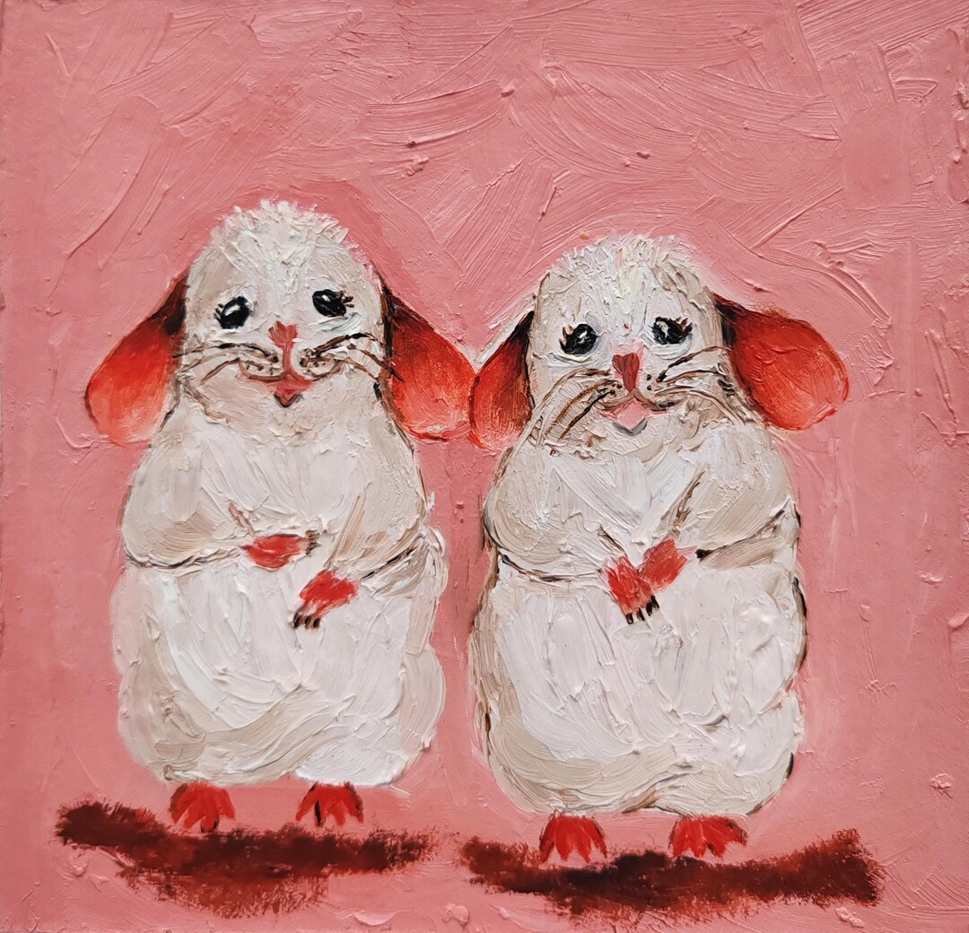 White Rats Impasto Oil Painting: Miniature Farm Animal Art (5.90 X 5.90 ...