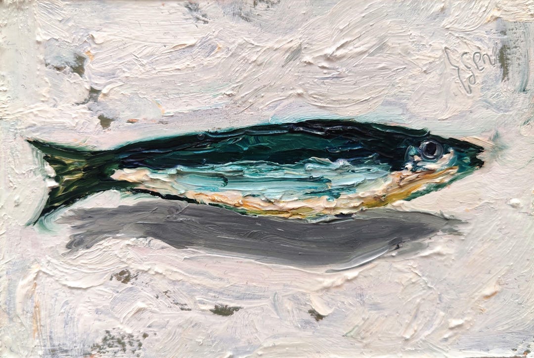 Sardine Oil Painting, Fish Original Art, Fish Oil Painting, Mini ...