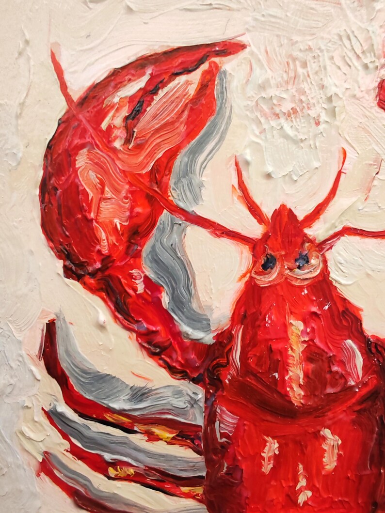 Red Lobster Oil Painting Wall Art, Sea Life Artwork, Hand-painted Red ...