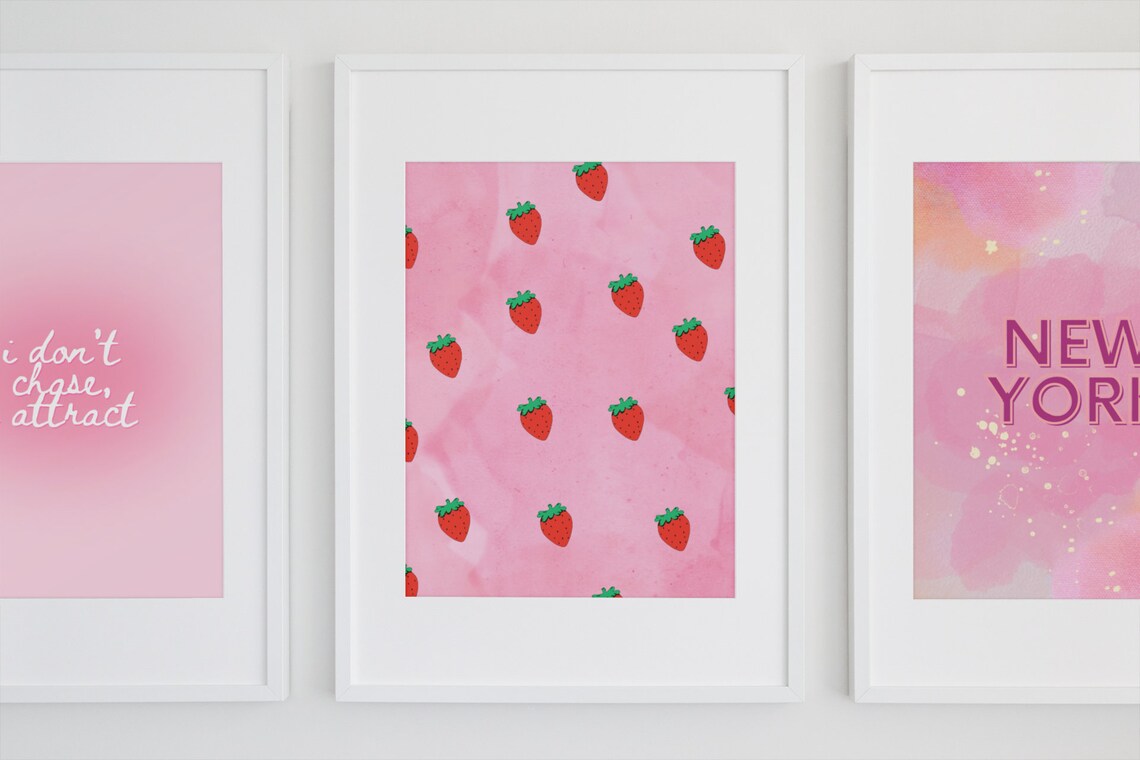Digital Print: Pink Wall Art - Set of 3 Trendy Coquette Design ...