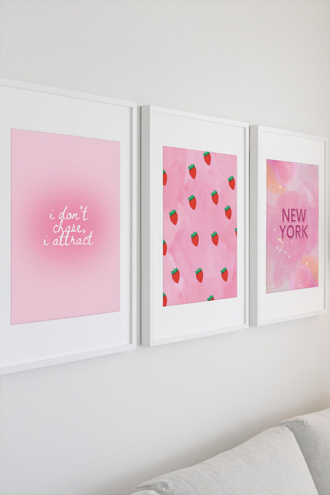 Digital Print: Pink Wall Art - Set of 3 Trendy Coquette Design ...