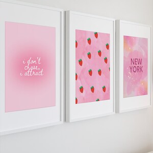 Digital Print: Pink Wall Art - Set of 3 Trendy Coquette Design ...