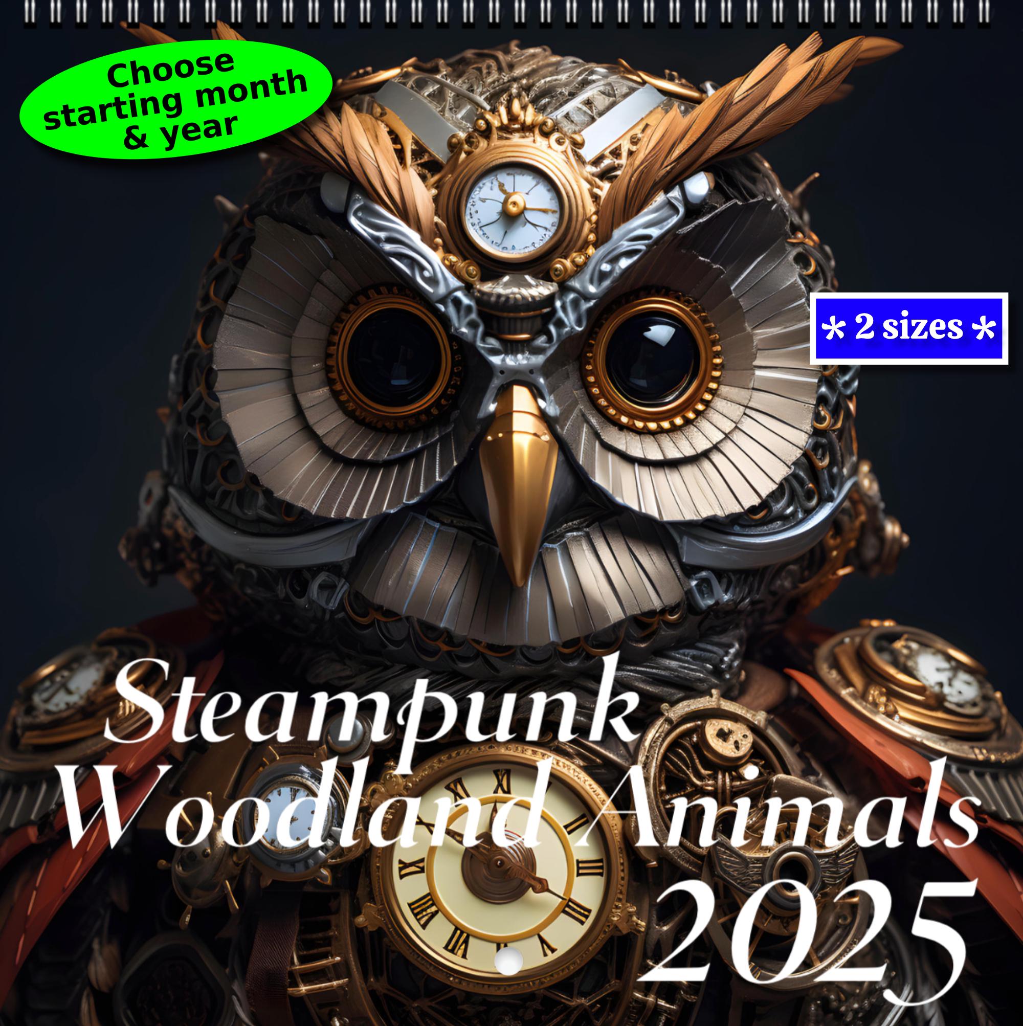 Steampunk Woodland Animals Calendar 1 two Sizes: 8.5x8.5 & 11x8.5 Makes ...
