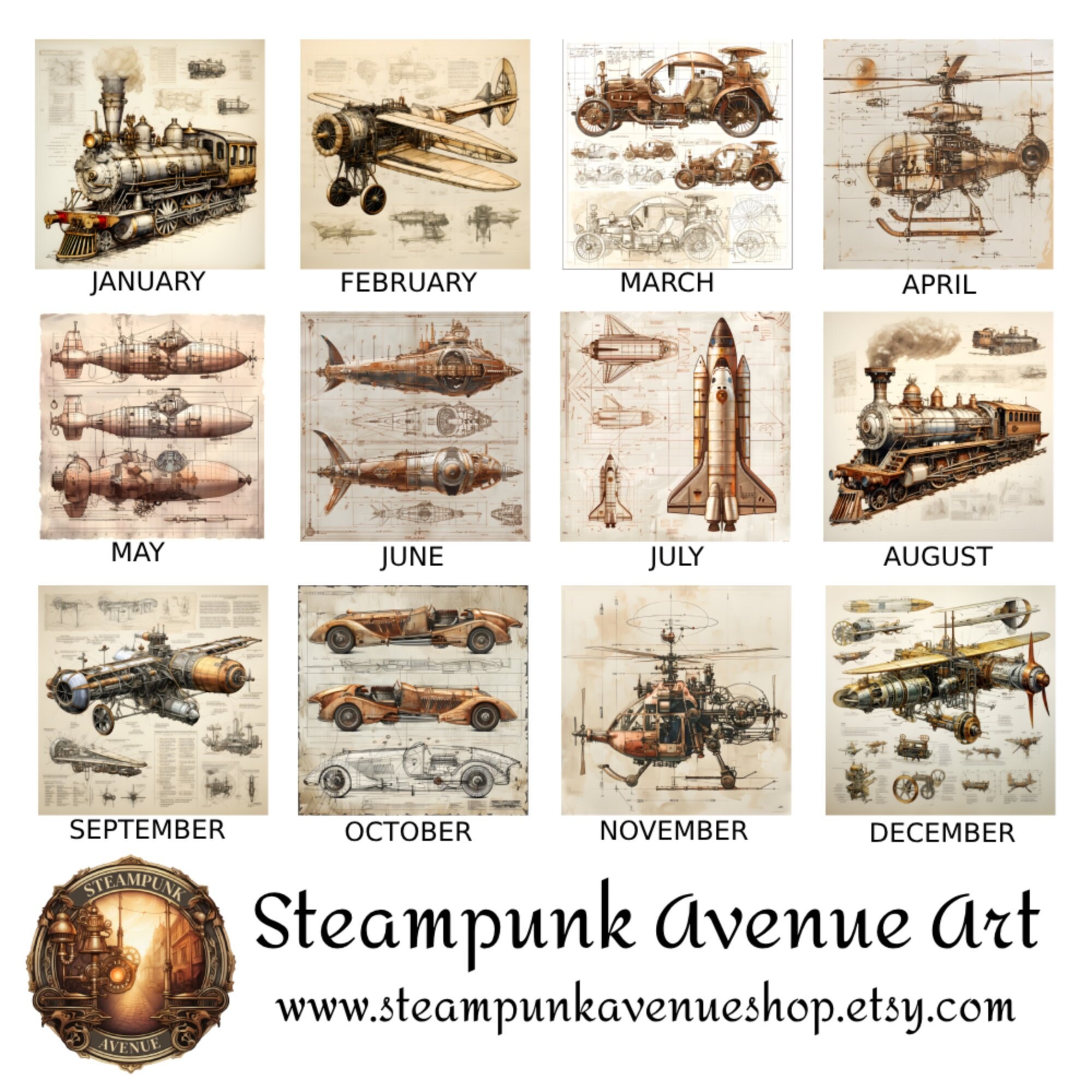 STEAMPUNK TRANSPORTATION CALENDAR 2024 8.5 X 8.5 is a Great, Fun Gift ...