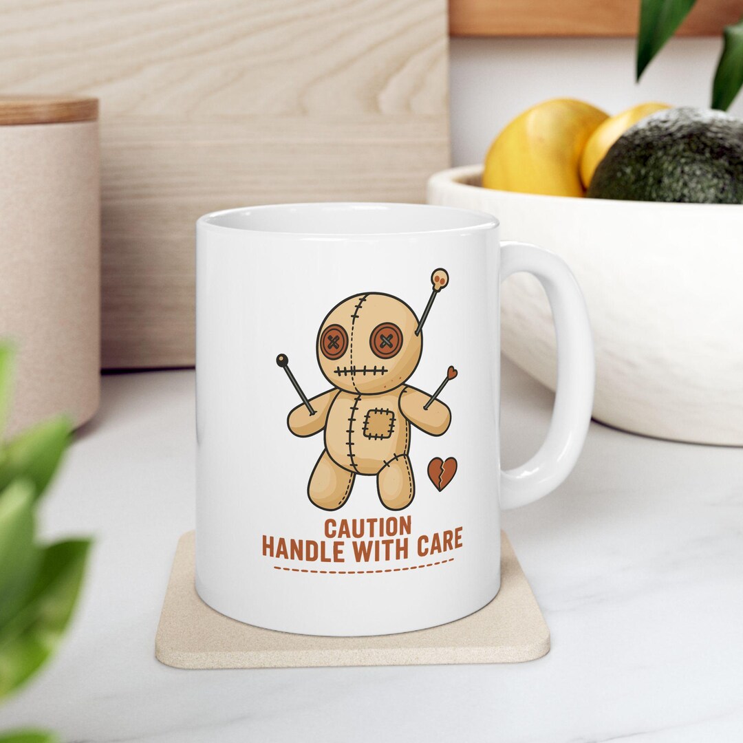 Voodoo Doll Ceramic Mug "caution Handle With Care" - Etsy