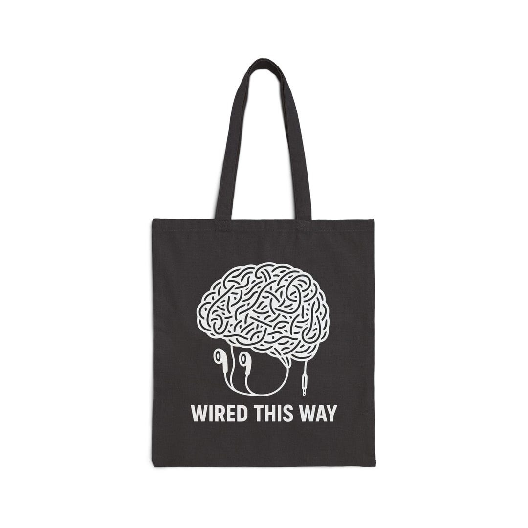 Wired This Way Headphones Brain Tote Bag - Cotton Canvas Music Lover ...
