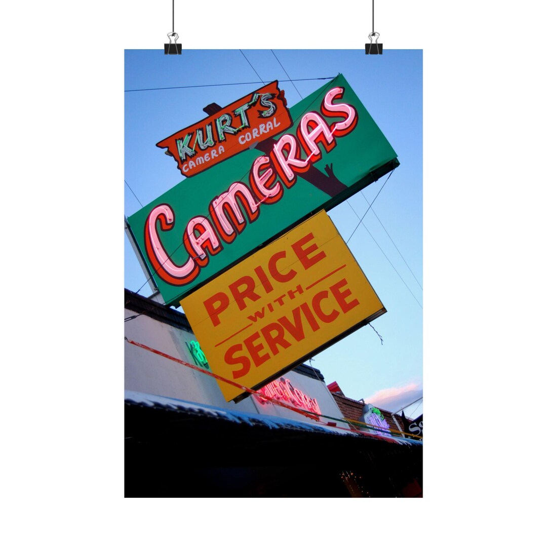 Vintage Camera Neon Sign Matte Poster - Retro Storefront Photography ...