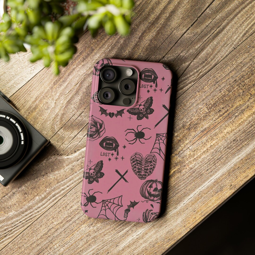 Goth Aesthetic Phone Case, Skull Phone Case, Pink Skull Phone Case,pink ...