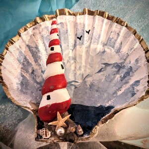 Hand-painted ALL Natural Shells Lighthouse Ornament: Starfish & Pearl ...