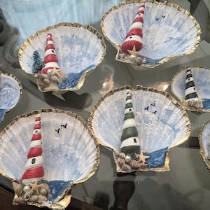 Hand-painted ALL Natural Shells Lighthouse Ornament: Starfish & Pearl ...
