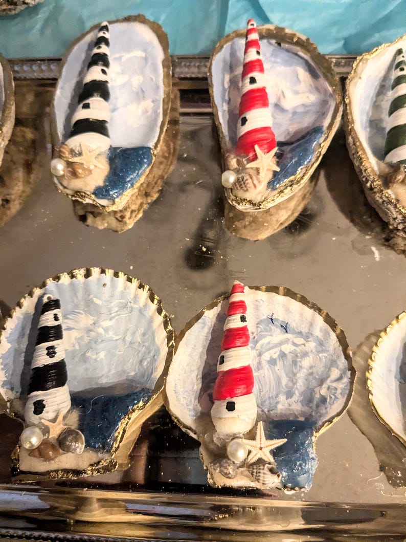 Hand-painted ALL Natural Shells Lighthouse Ornament: Starfish & Pearl ...