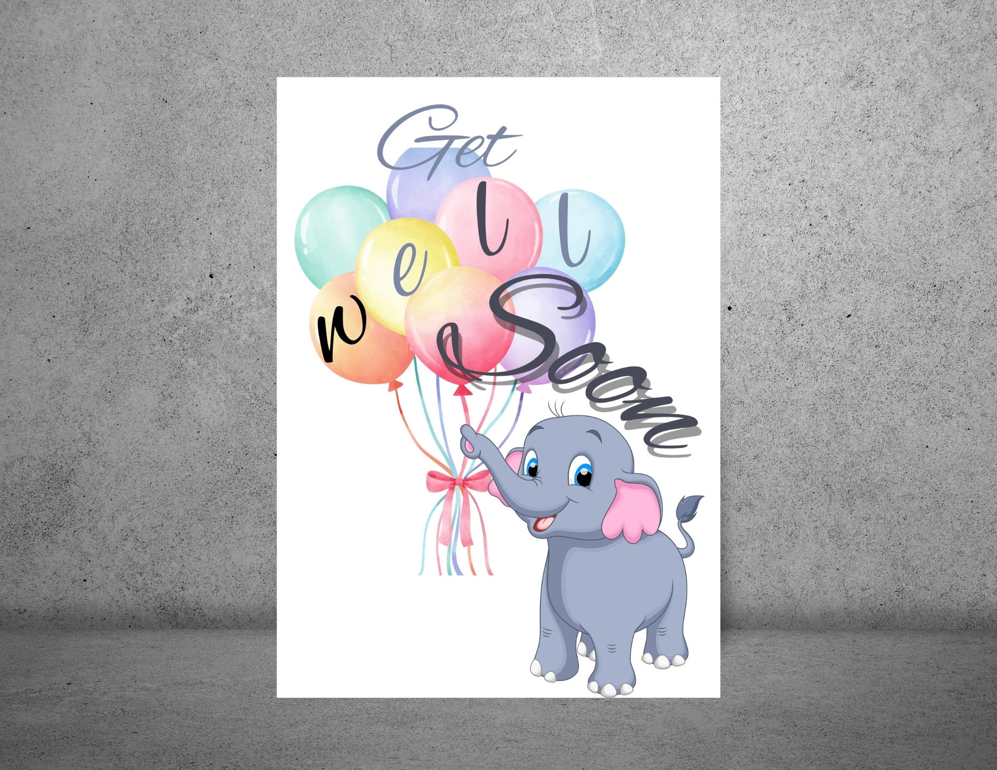 Cheer up Loved Ones: Elephant & Balloons Get Well Card - Etsy