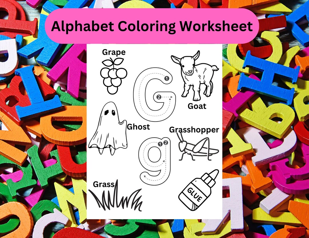 Letter and Objects Coloring Worksheet G and H - Etsy