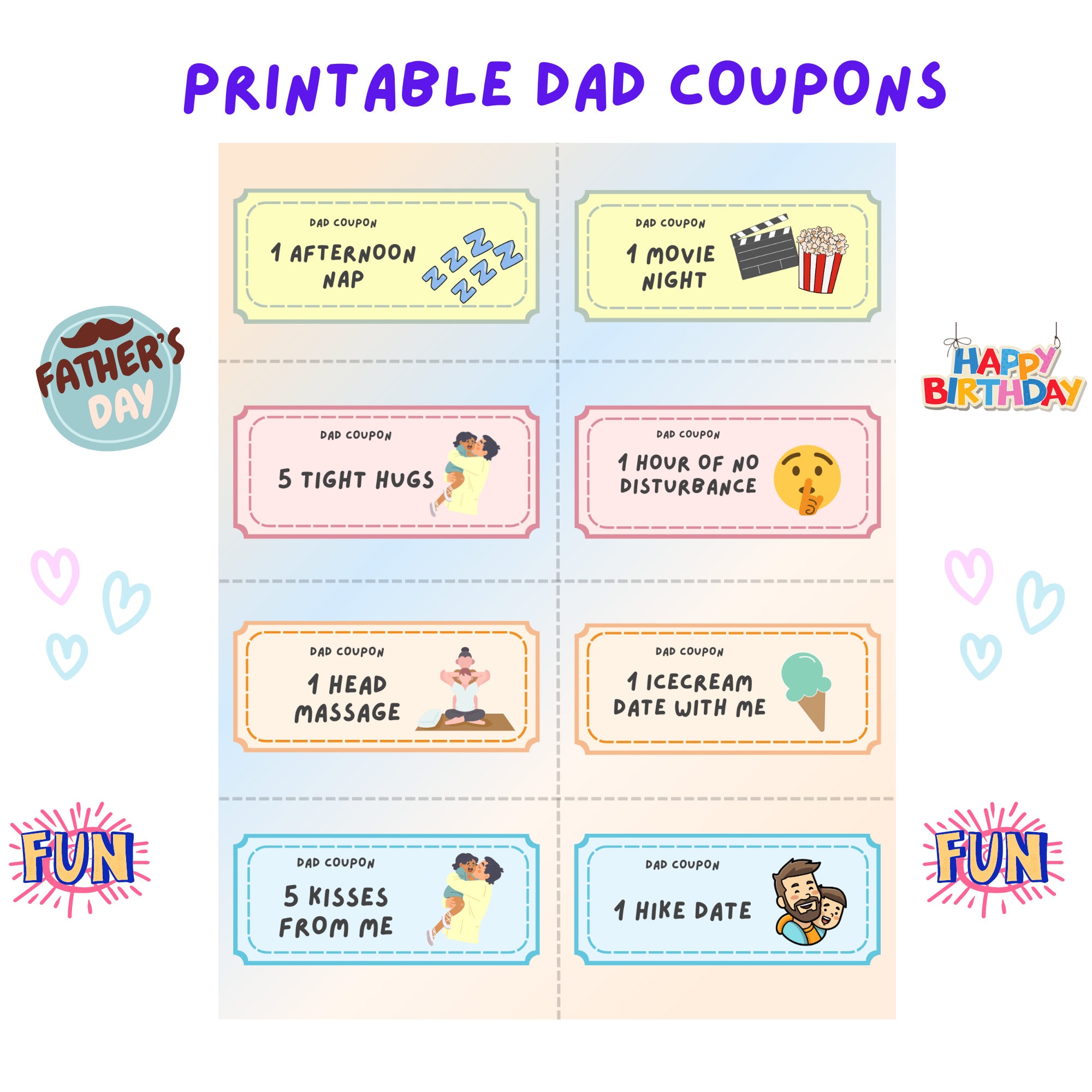 Printable Coupon Book for Dad, Printable Father's Day Coupons, Fathers ...