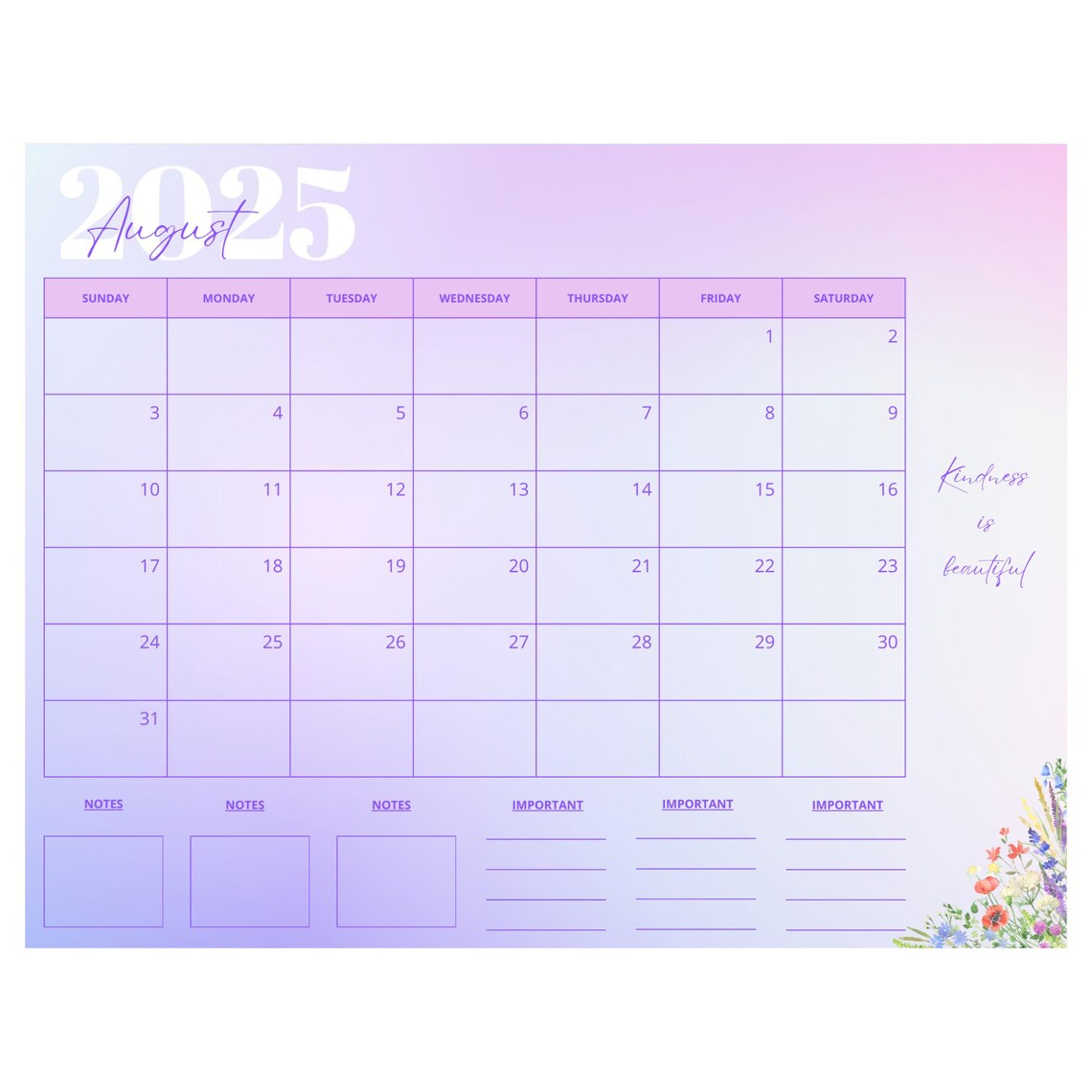 Monthly Blank Calendar, Printable Calendars, 2025 Calendar, Beautiful ...