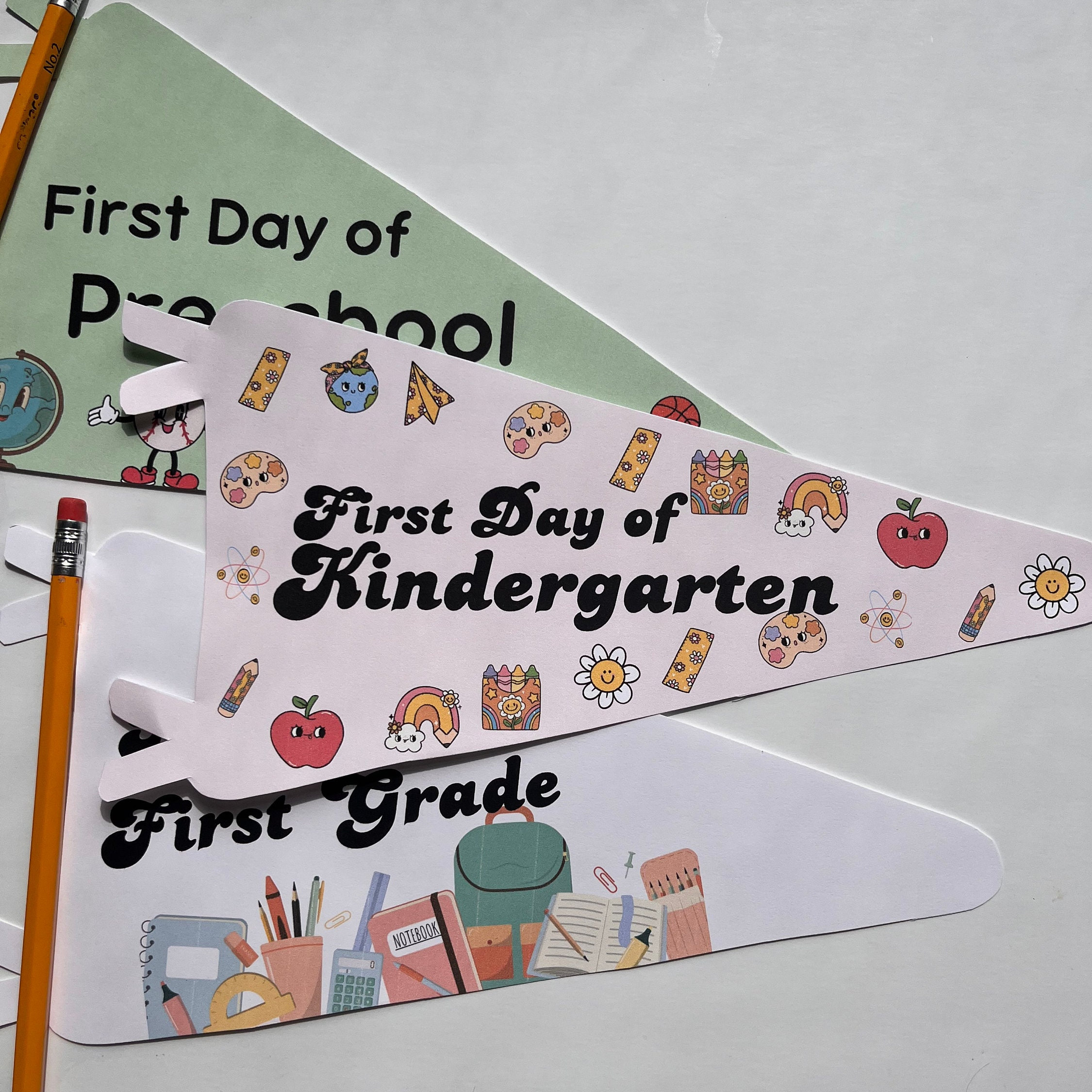 KINDERGARTEN First Day of School Flags 18 Different Flags Boy or Girl ...