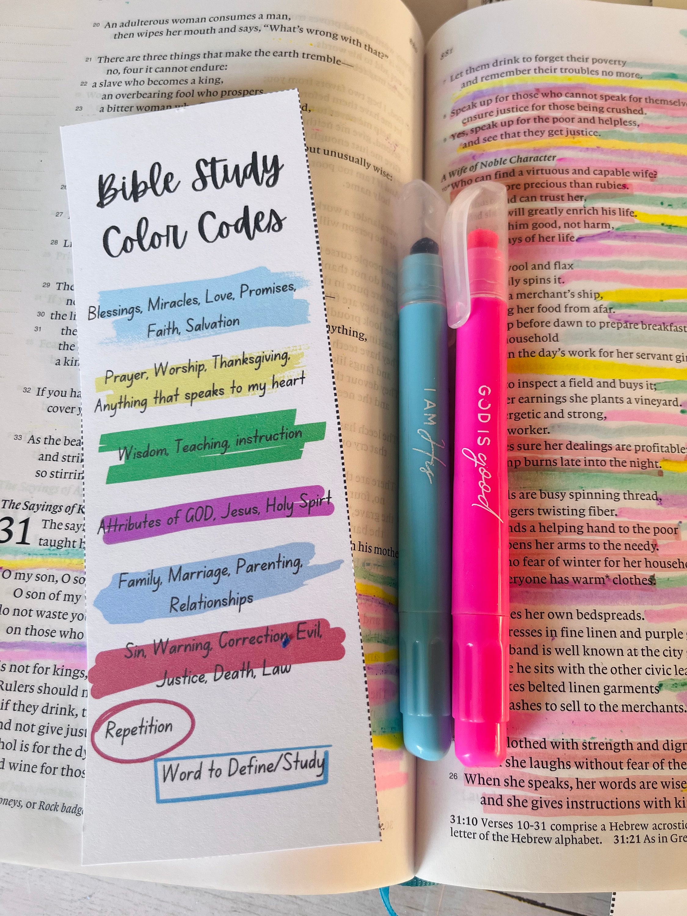 Bible Study Bookmarks Bible Journaling Color Coding Bundle - Etsy