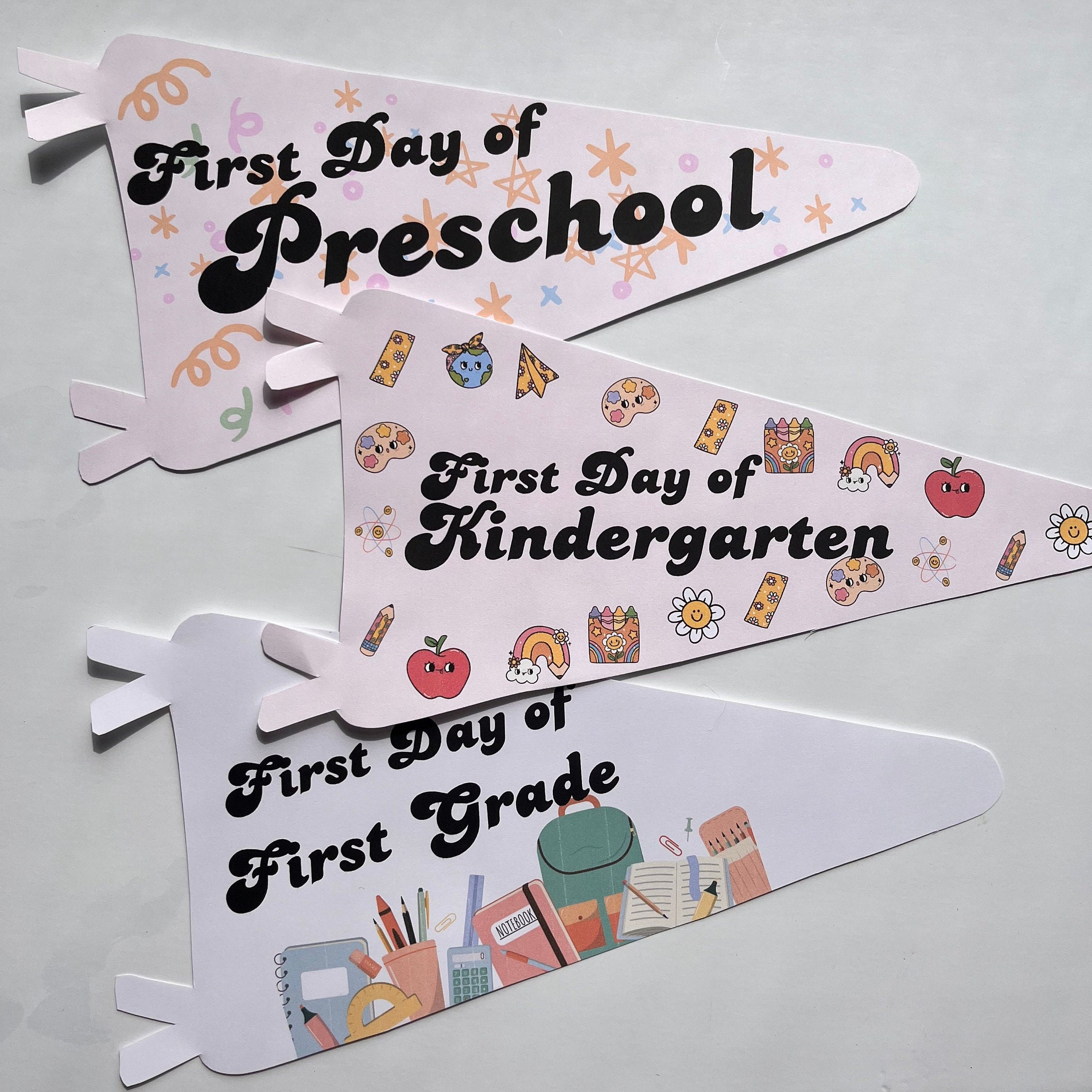 KINDERGARTEN First Day of School Flags 18 Different Flags Boy or Girl ...