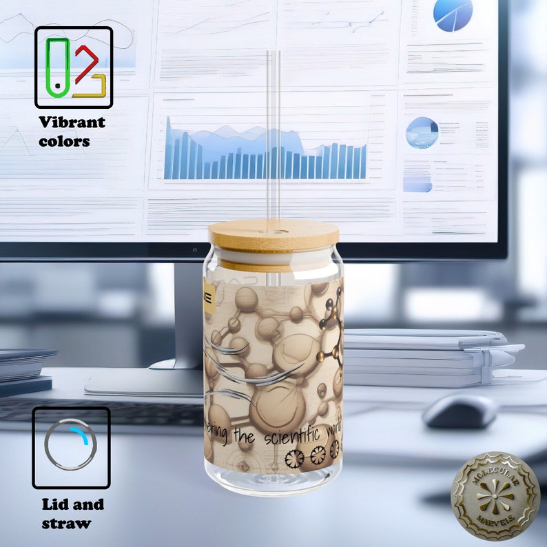 Caffeine Sipper Glass, 16oz, Coffee Beans Science Lover Gift Science ...