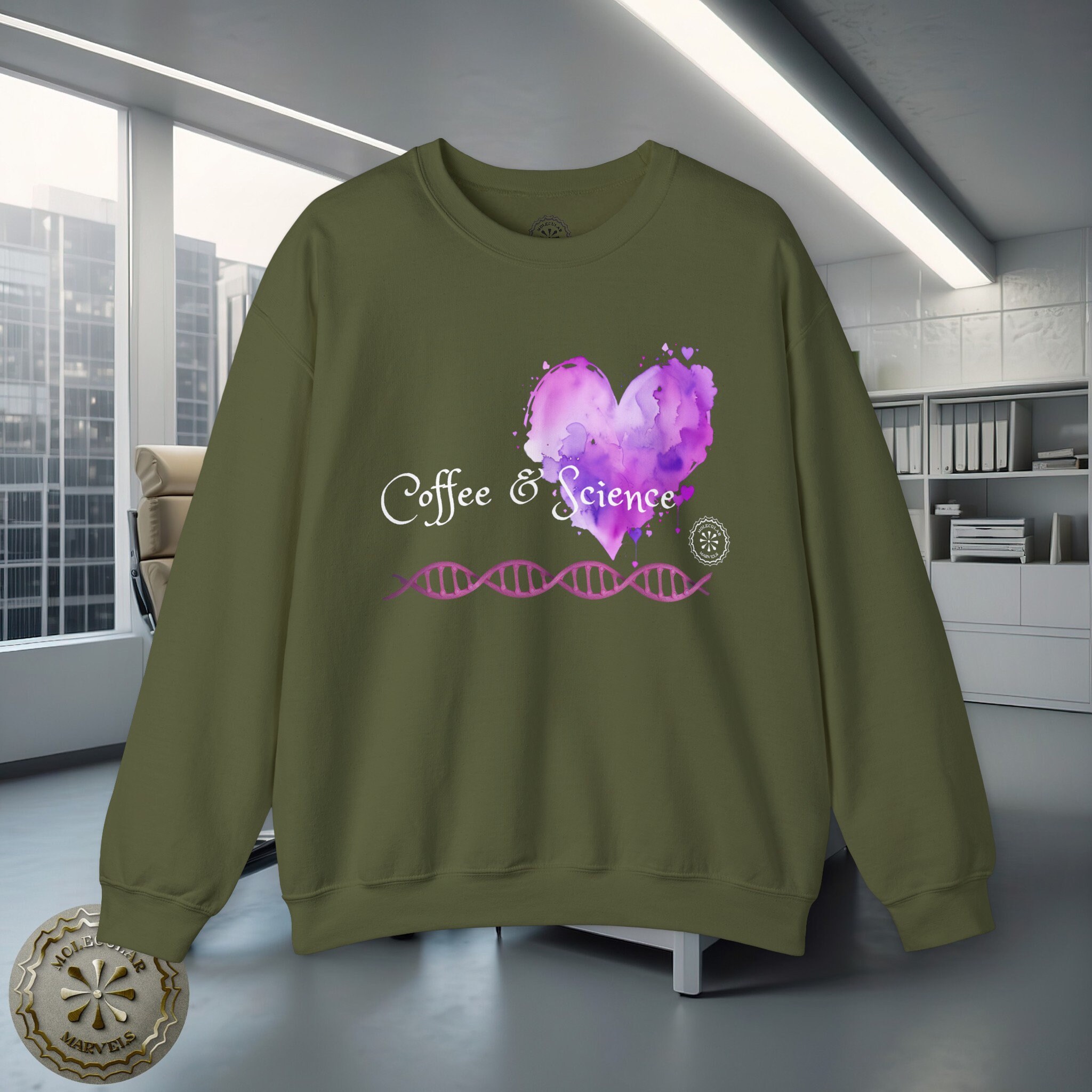 Coffee and Science Sweatshirt Caffeine and DNA Molecule Liliac Design ...