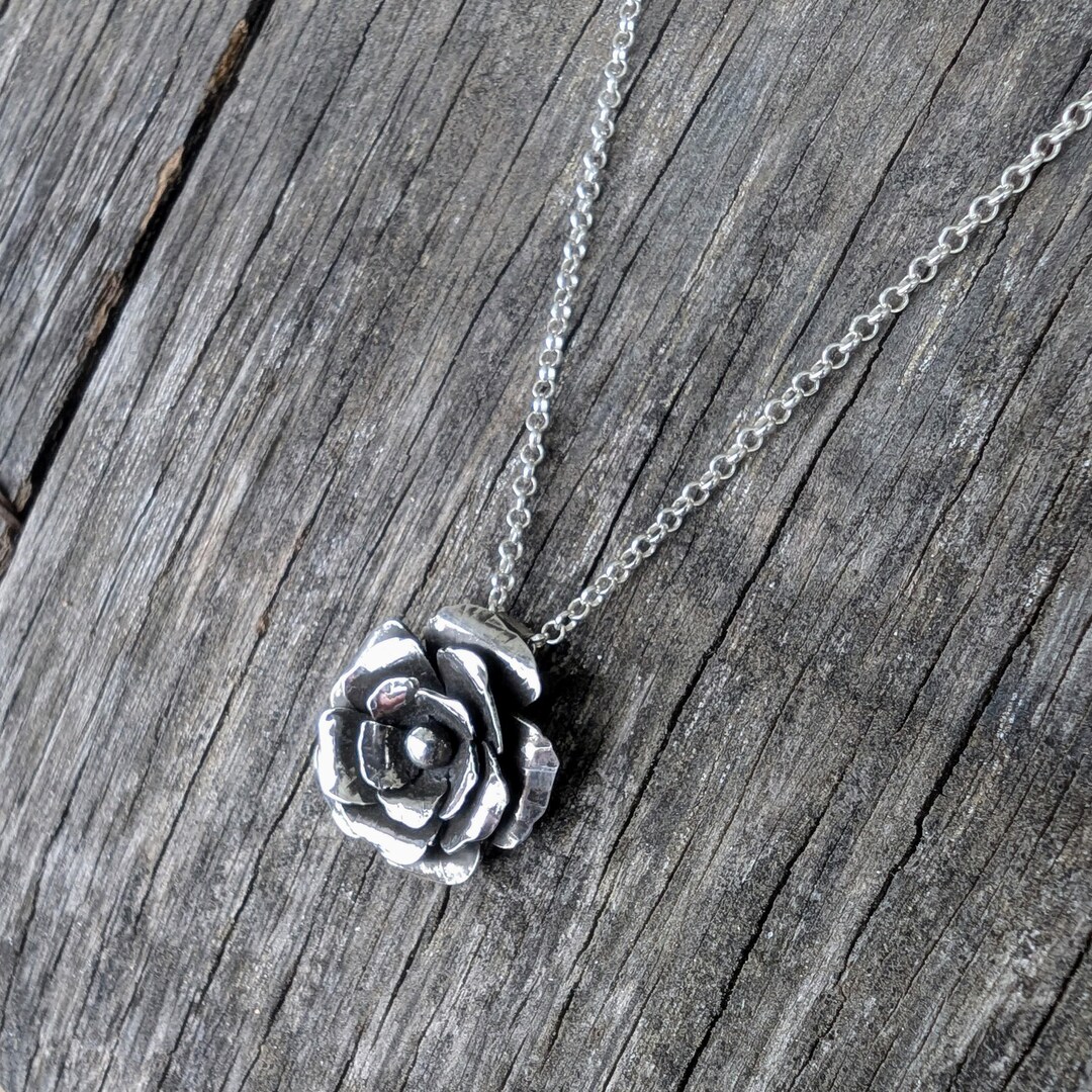 Hand Forged Sterling Silver Flower Pendant Necklace - Etsy