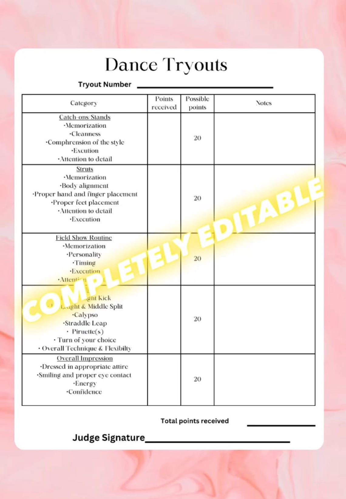 Editable Dance Team Scoresheets - Etsy