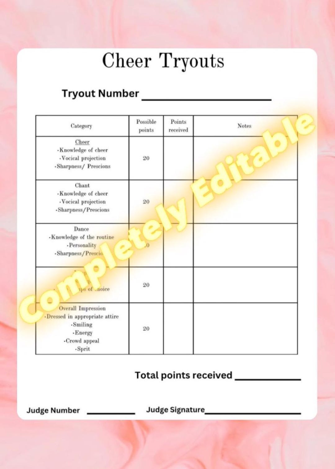 Cheer Tryout Editable Scoresheet - Etsy
