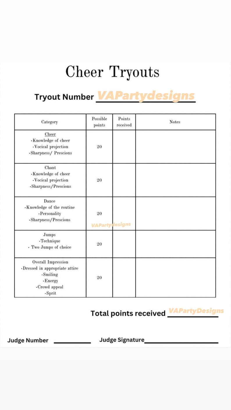 Cheer Tryout Editable Scoresheet - Etsy