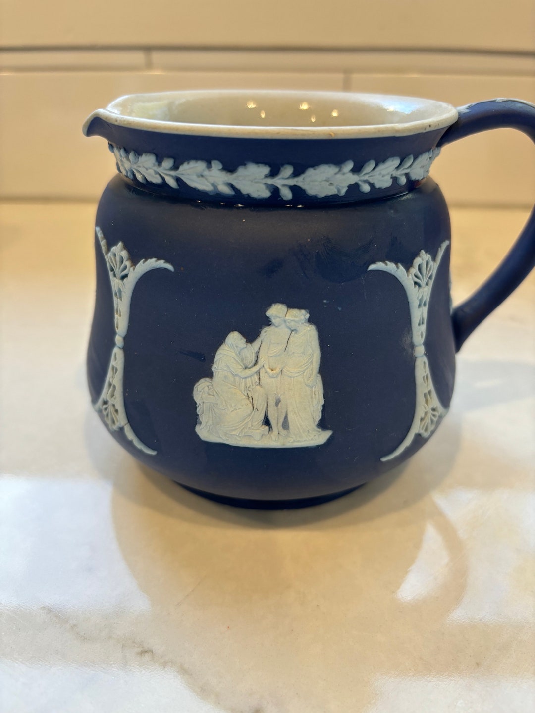 Antique Wedgwood Rare Form Jasperware Pitcher Dark Blue Dip Jasper Ware ...