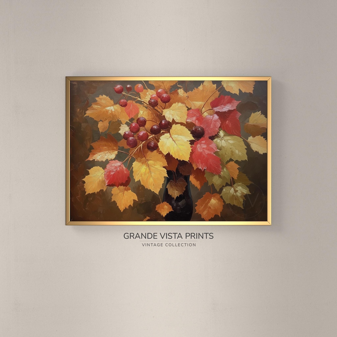 Fall Autumn Leaves Still Life Wall Art Printable Fall Autumn Painting ...