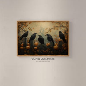 Five Crows Spooky Halloween Illustration Printable Wall Art | Printable ...