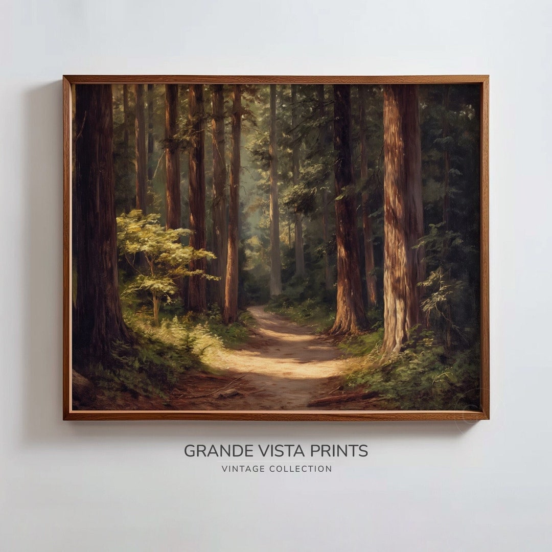 Printable Redwood Forest Path Landscape Painting Forest Path Printable ...