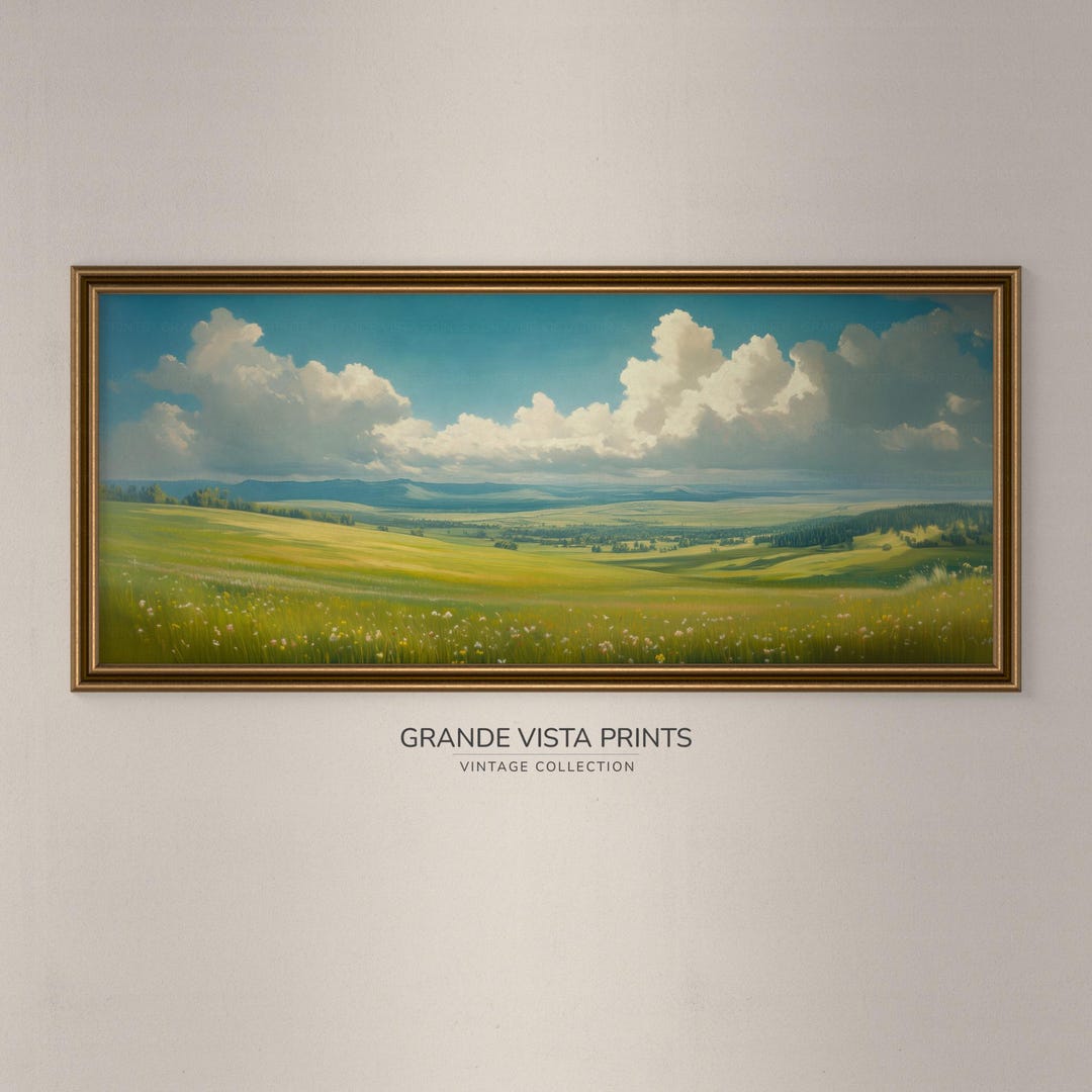 Open Field Panorama Painting Printable, Ultrawide Nature Landscape ...