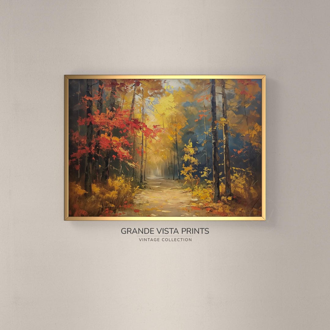 Fall Autumn Forest Painting Printable, Fall Colors Forest Landscape ...