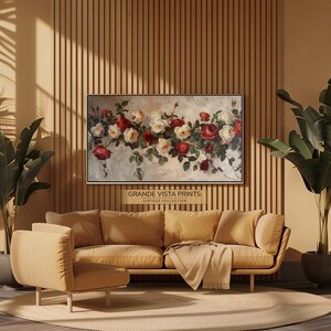 Red and White Rose Frame TV Art | White and Red Flower Still Life Art ...