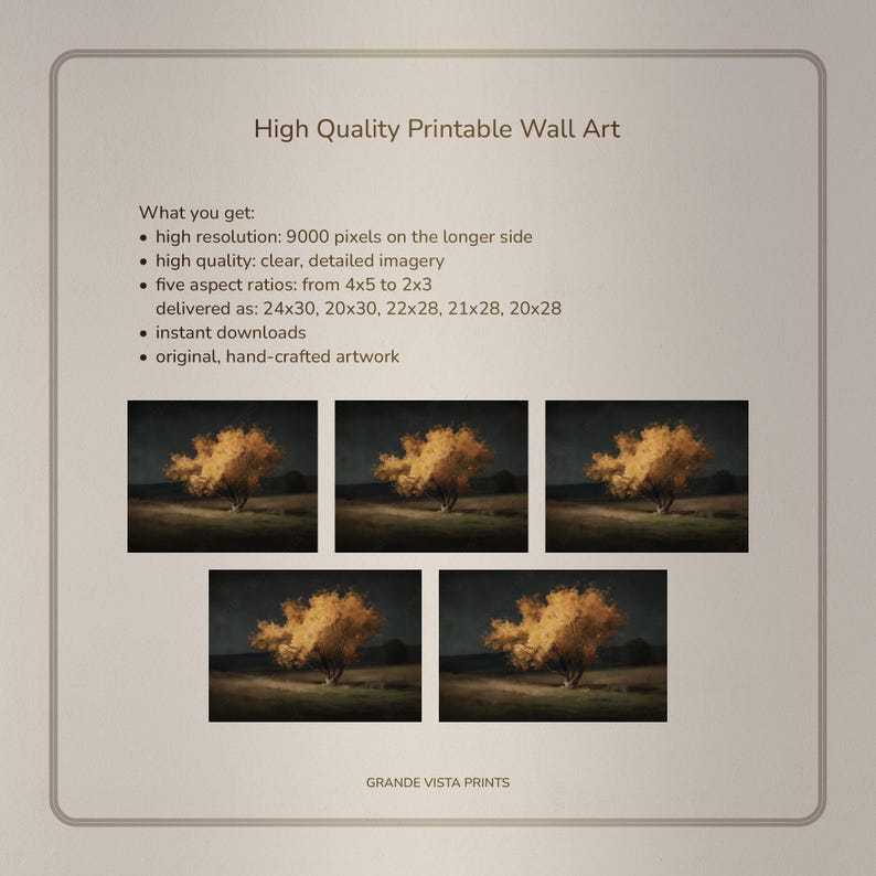 Arte de parede imprimível com árvore melancólica de outono, pintura de ...