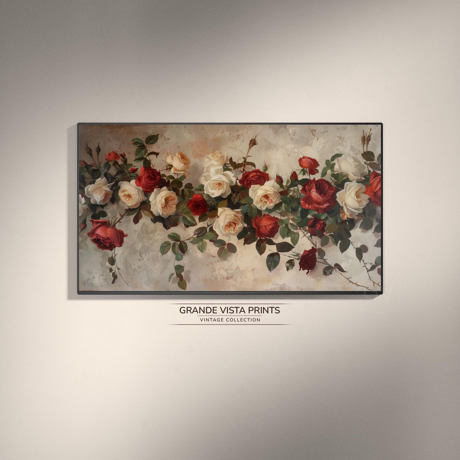 Red and White Rose Frame TV Art | White and Red Flower Still Life Art ...