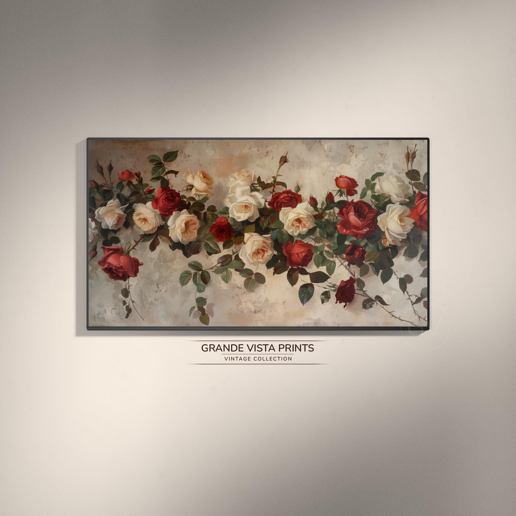 Red and White Rose Frame TV Art | White and Red Flower Still Life Art ...
