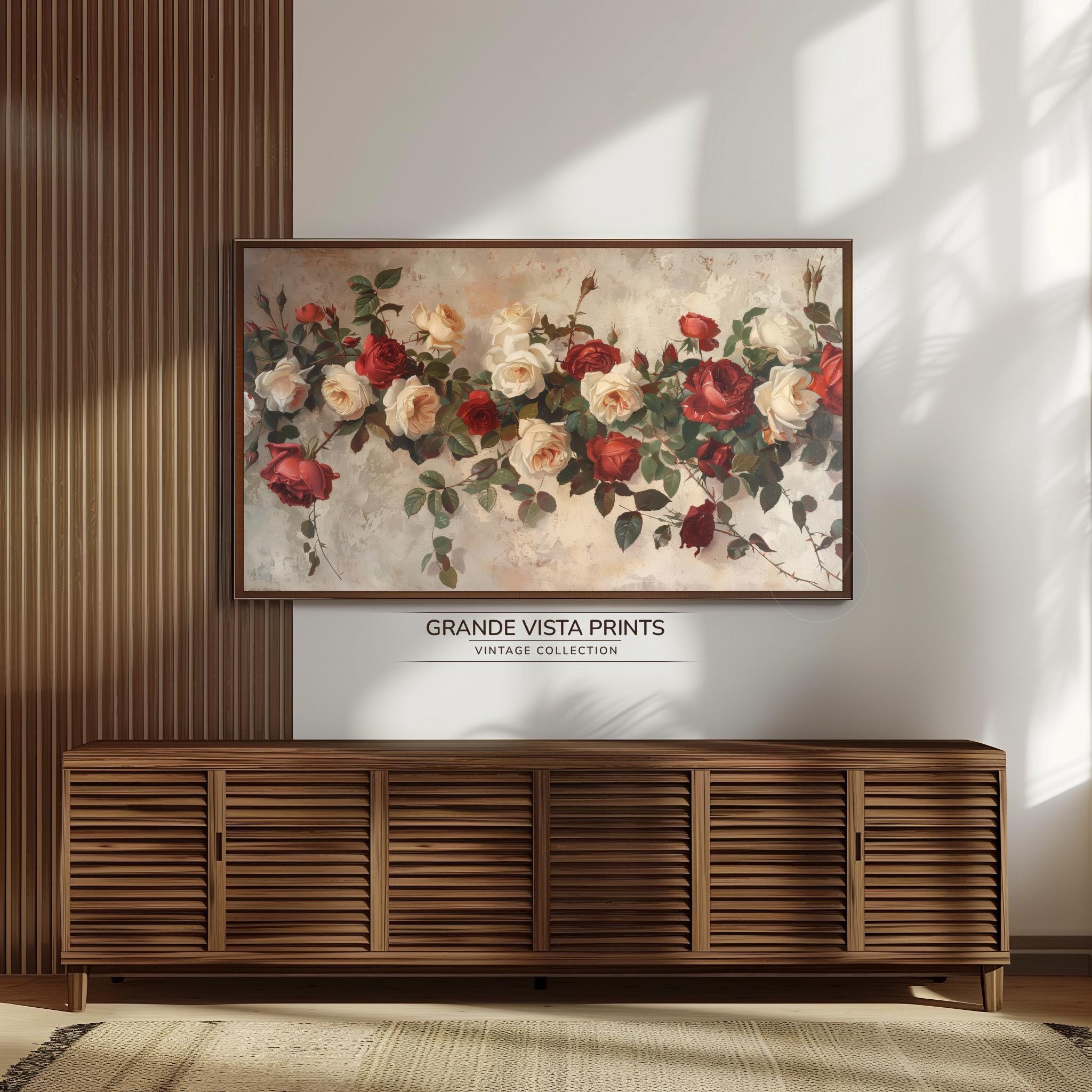Red and White Rose Frame TV Art | White and Red Flower Still Life Art ...