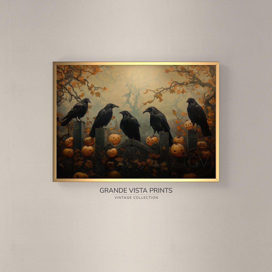 Five Crows Spooky Halloween Illustration Printable Wall Art | Printable ...