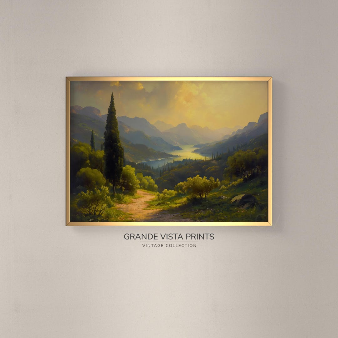 Spring Valley Landscape Painting Digital Wall Art Mountain Valley View ...
